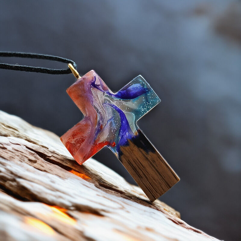 Reslol Fascinating Aurora - Inspired Wood Resin Cross Necklace - Reslol